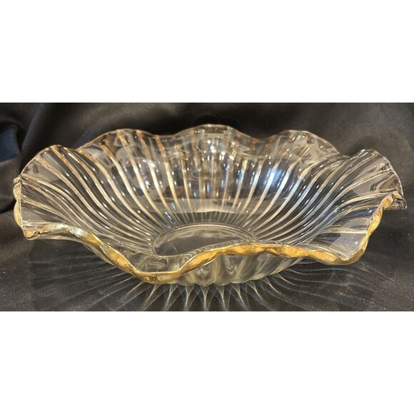 Unknown | Dining | Vtg Mcm Large 2 Clear Glass Centerpiece Bowl Ribbed ...